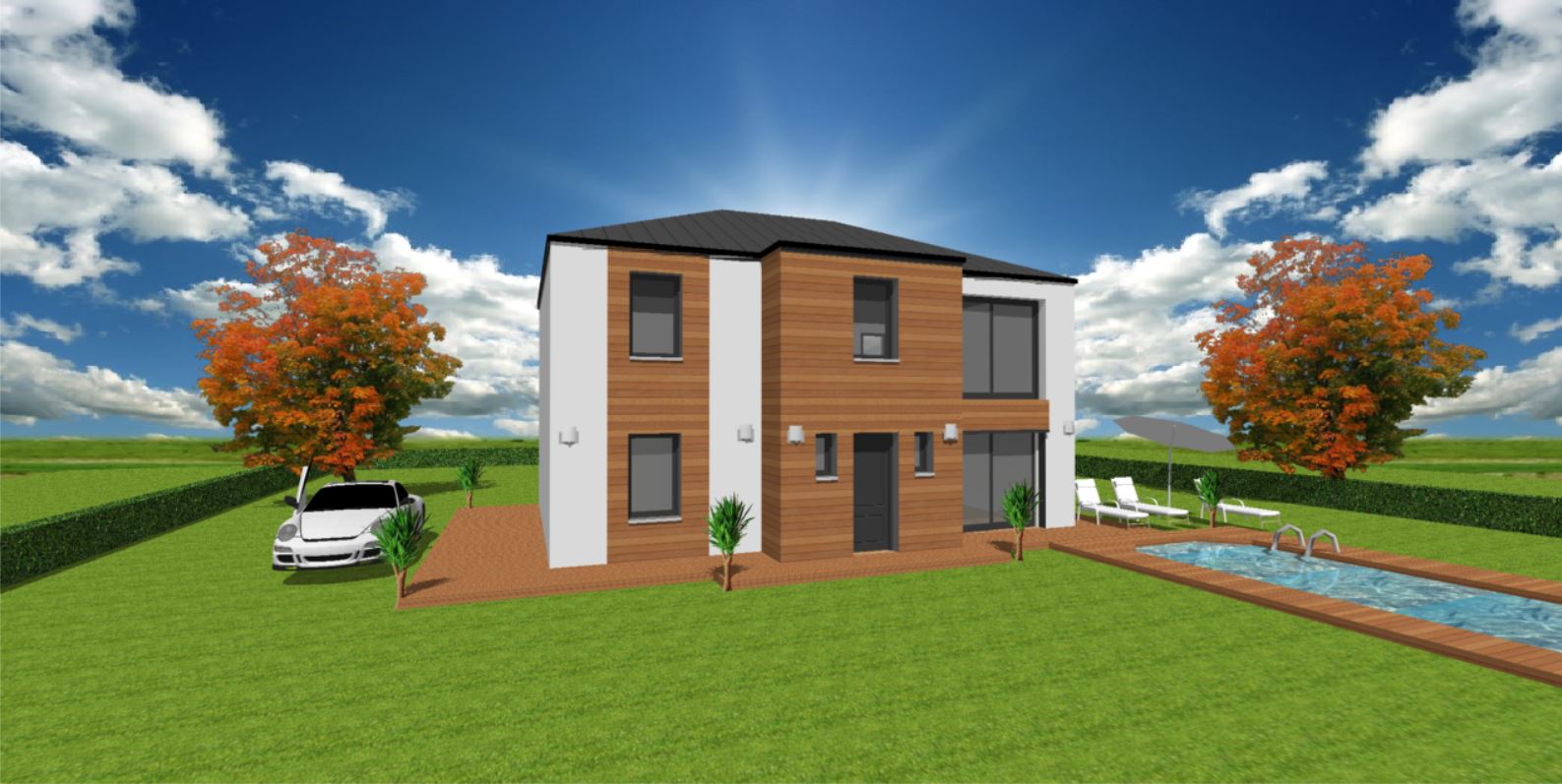 Plan et modèle de maison toit en tuiles brun marron - Maisons ...